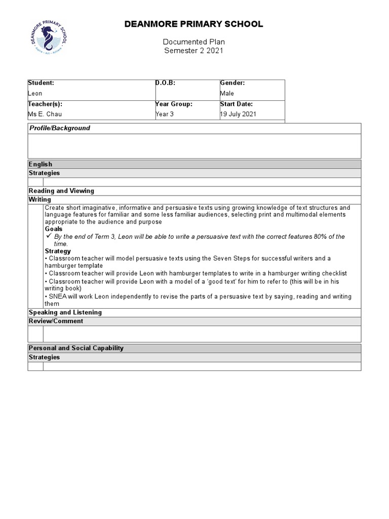 Iep Sample | Download Free PDF | Classroom | Teachers