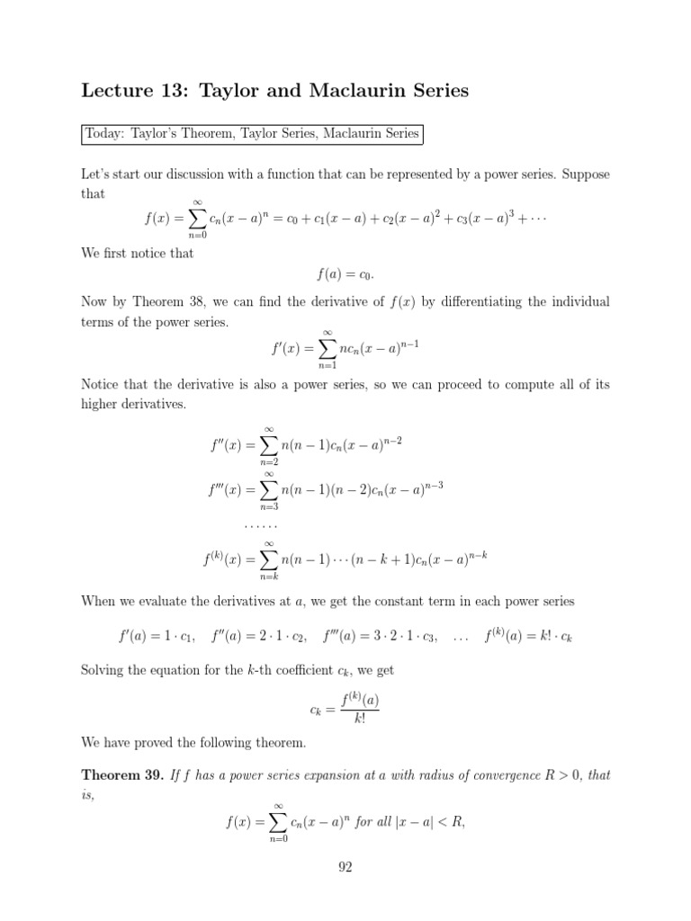 Lecture 13 | PDF | Power Series | Trigonometric Functions