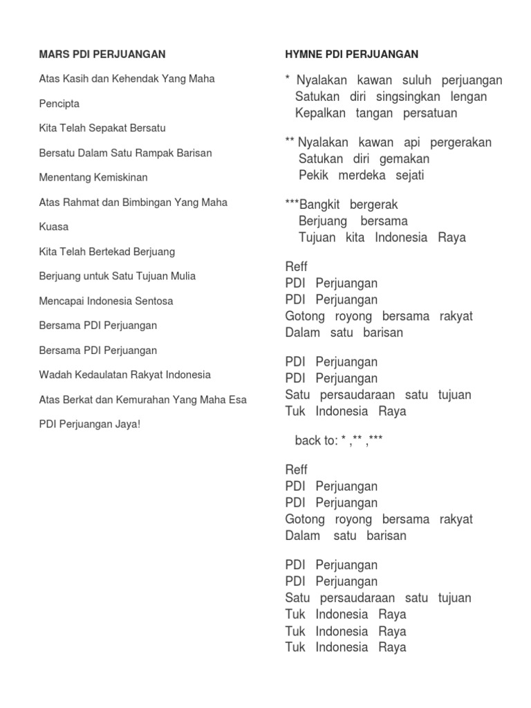 Mars & Hymne Pdi Perjuangan | PDF