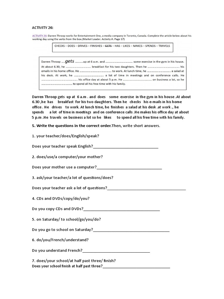 Write The Questions in The Correct Order - Then, Write Short Answers | PDF