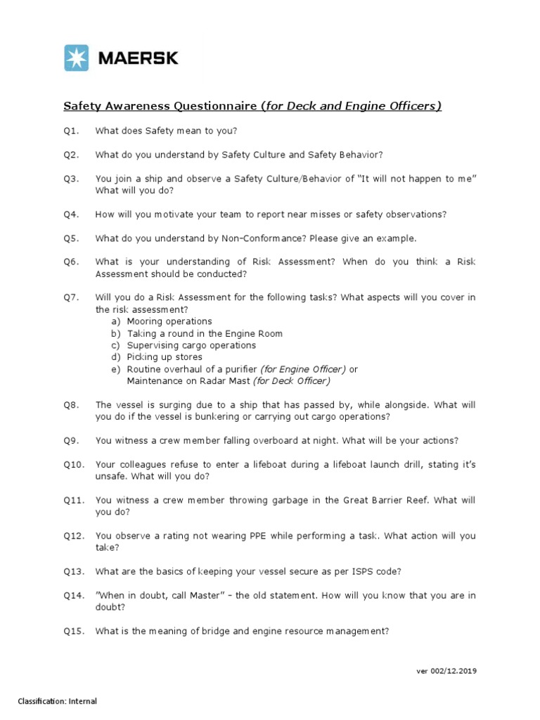 Safety Awareness Questionnaire for Officers | PDF | Transport | Watercraft