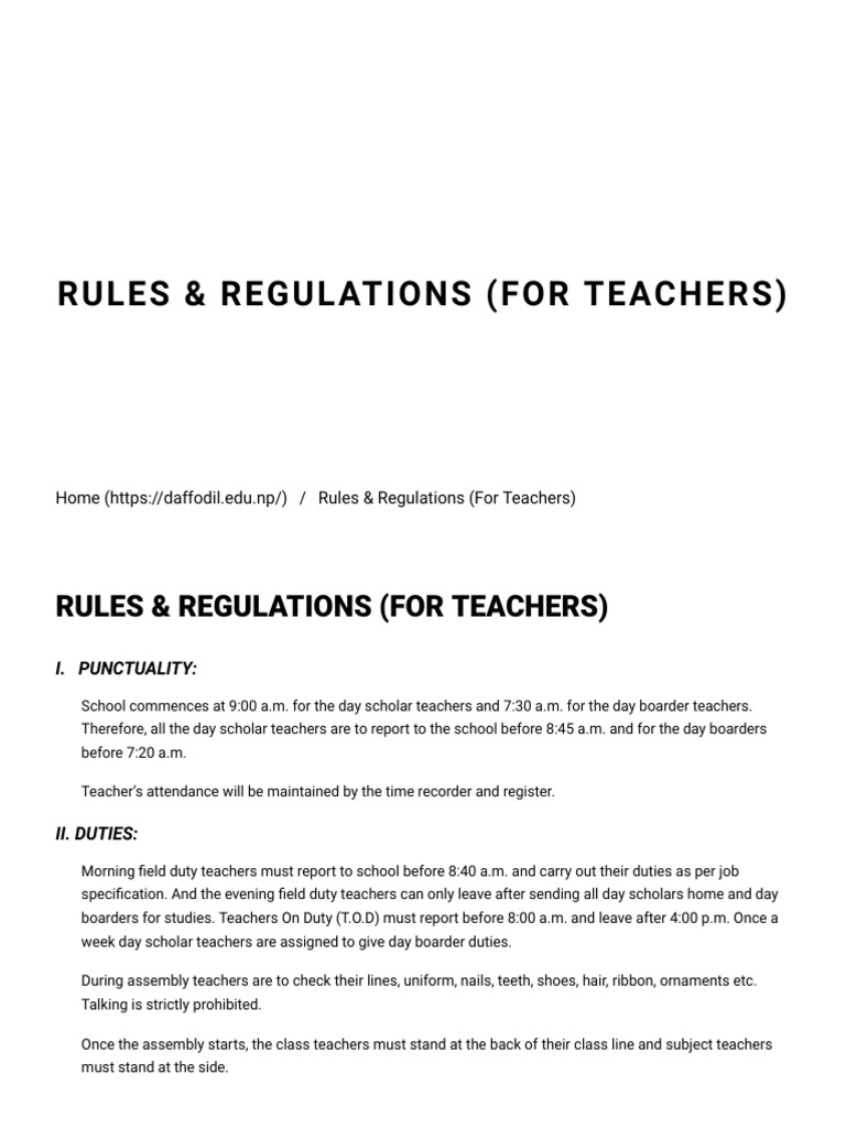Rules & Regulations (For Teachers) | PDF | Teachers | Classroom