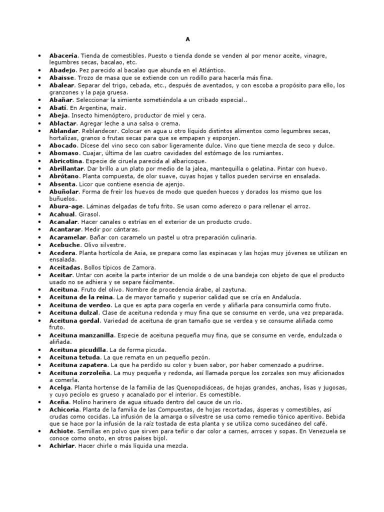 Diccionario Gastronomico | PDF | Azúcar | Dieta y nutrición