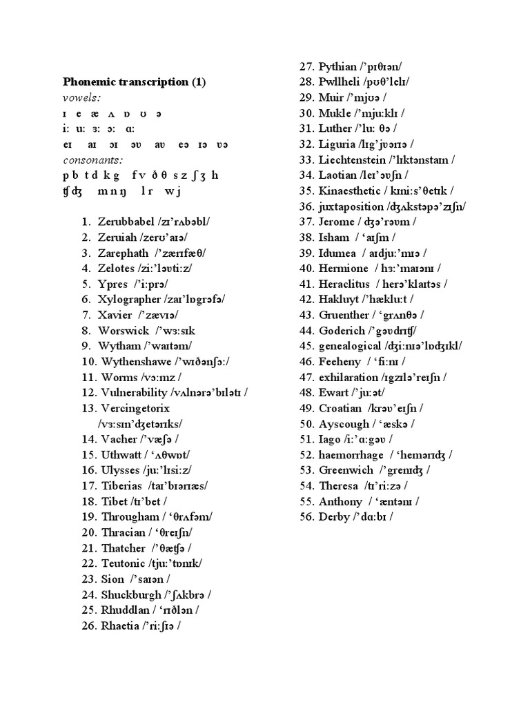 Phonemic Transcription 1 | PDF