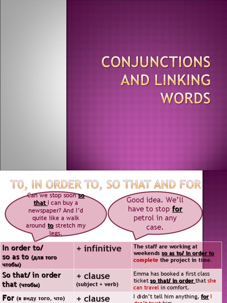 Conjunctions and Linking Words | PDF | Verb