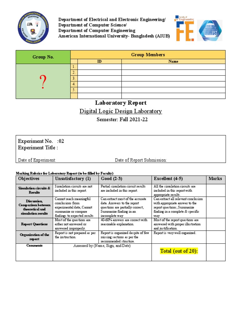 DLD Lab Report Cover Page With Instructions | PDF | Simulation ...