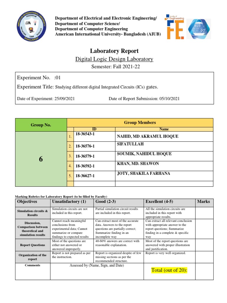 DLD-EXP 01 (Studying Different Digital Integrated Circuits (ICs) | PDF | Logic Gate | Electronic ...