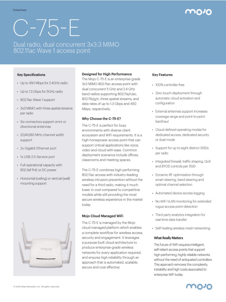 Mojo C 75 e Datasheet | PDF | Ieee 802.11 | Computer Network