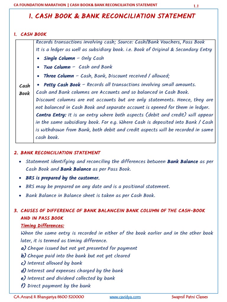 Cash Book & BRS | PDF | Bookkeeping | Banks