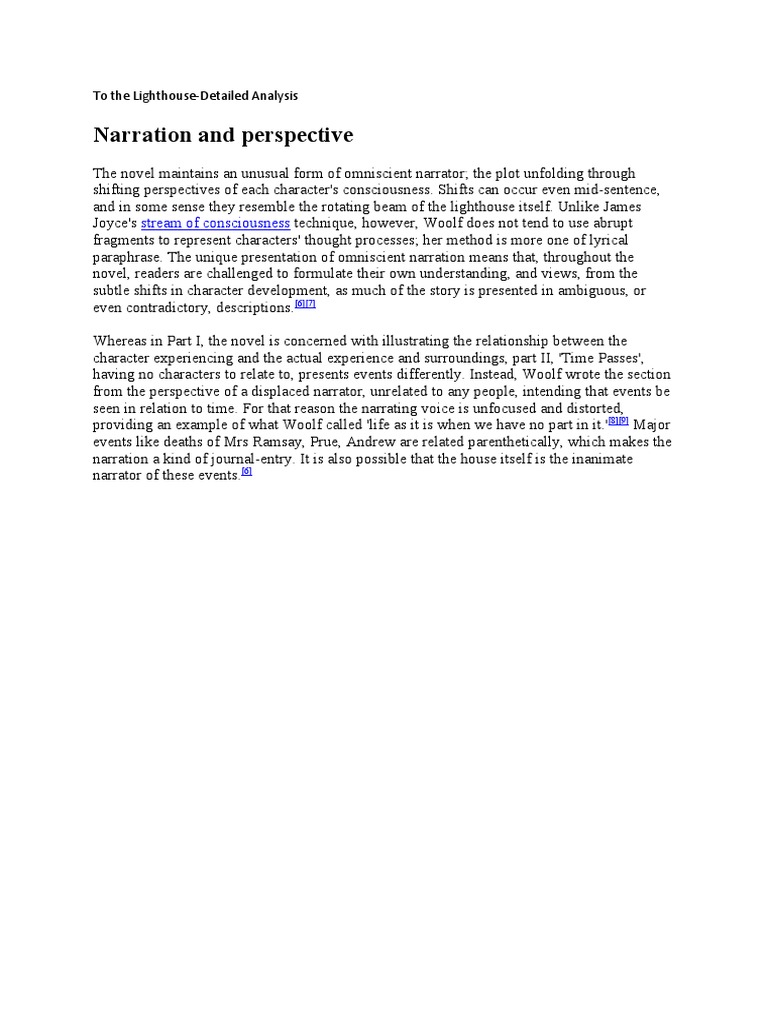 To the Lighthouse: Narrative Analysis | PDF