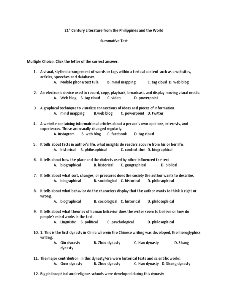 21st Century Lit. Test | PDF | Japanese Literature | Blog