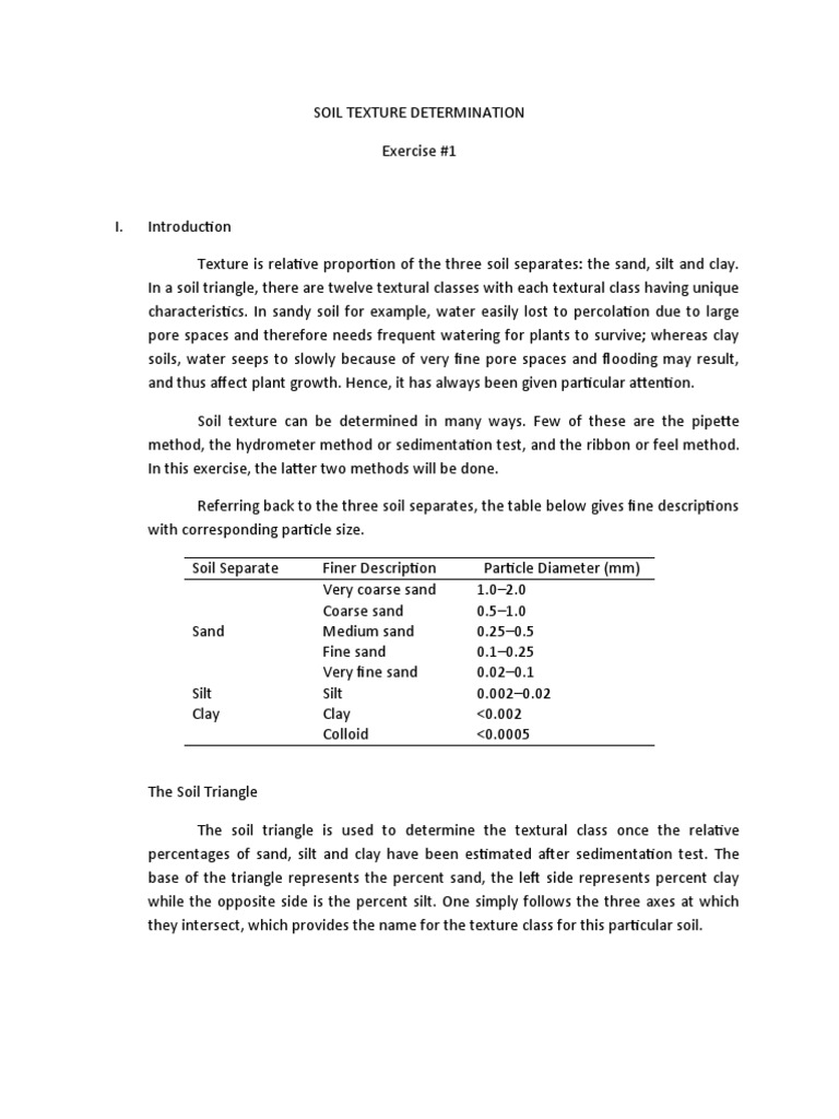 Exercise 1 Soil Texture Determination | PDF | Sedimentology | Earth ...