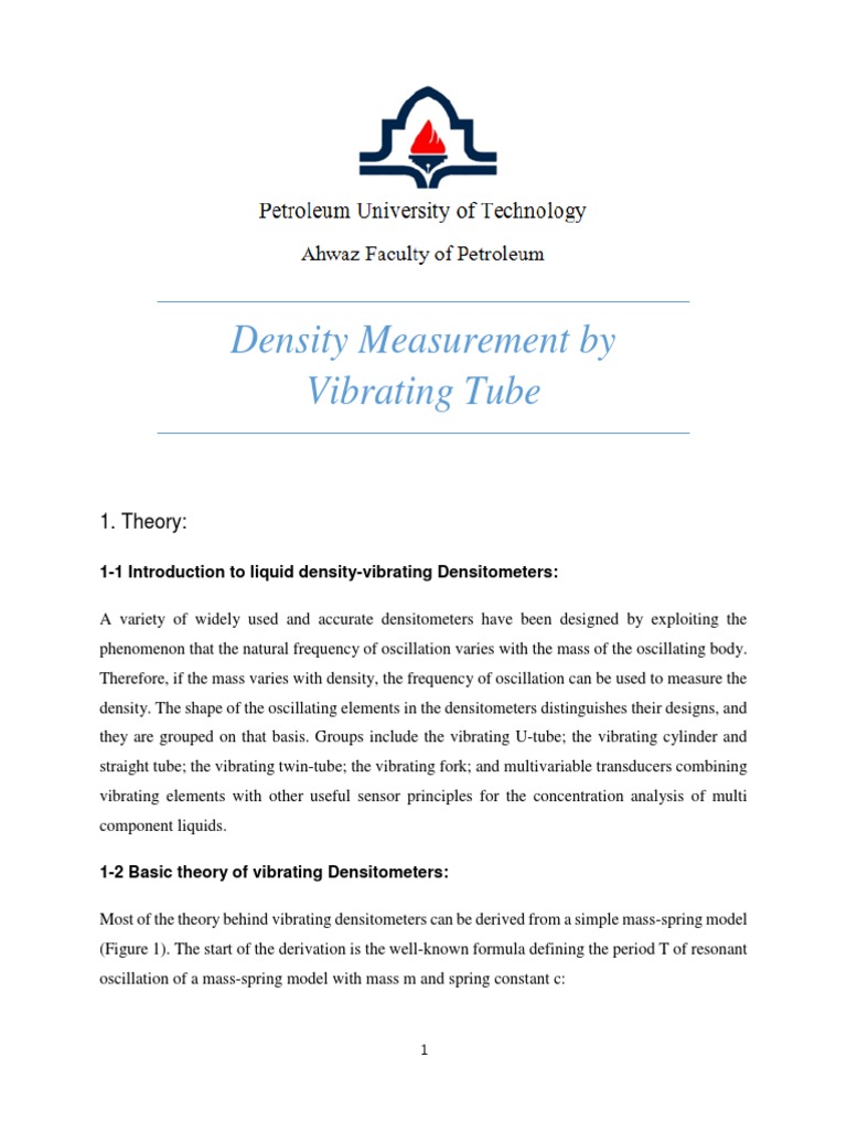 Vibrating Tube Densitometer Principles | PDF | Density | Gases
