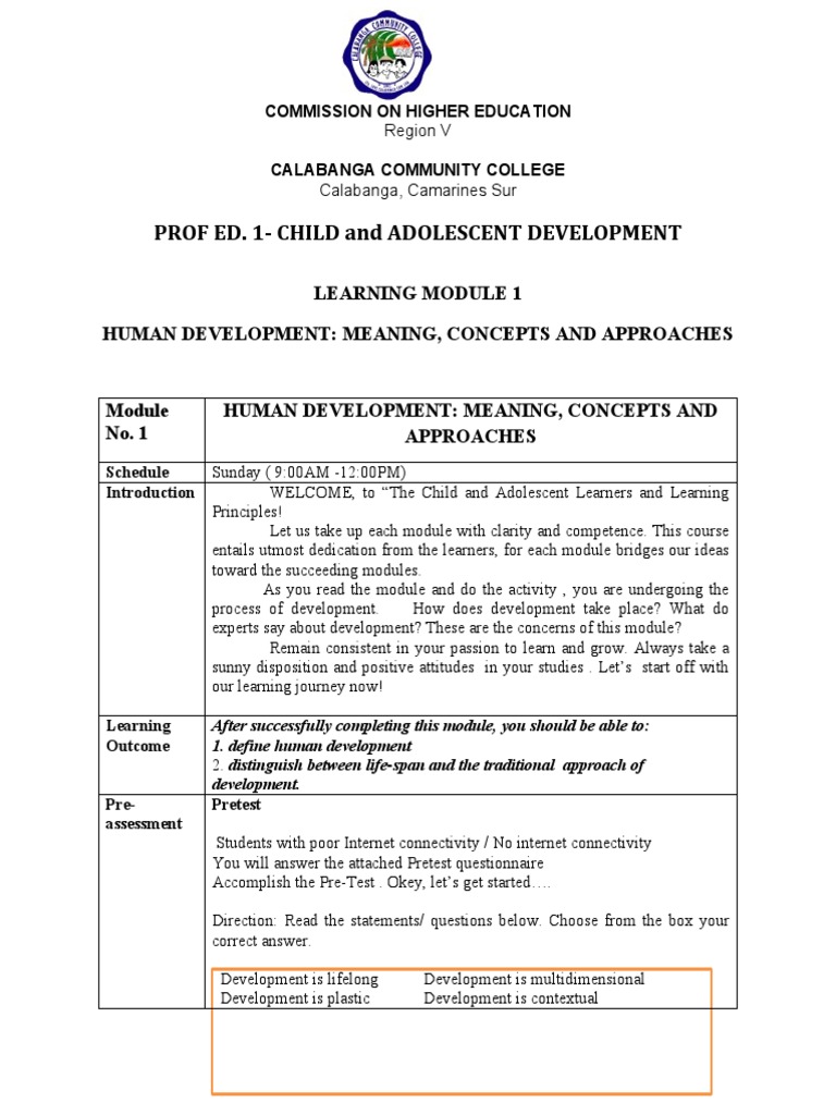 Prof Ed. 1-Child and Adolescent Development: Learning Module 1 Human ...
