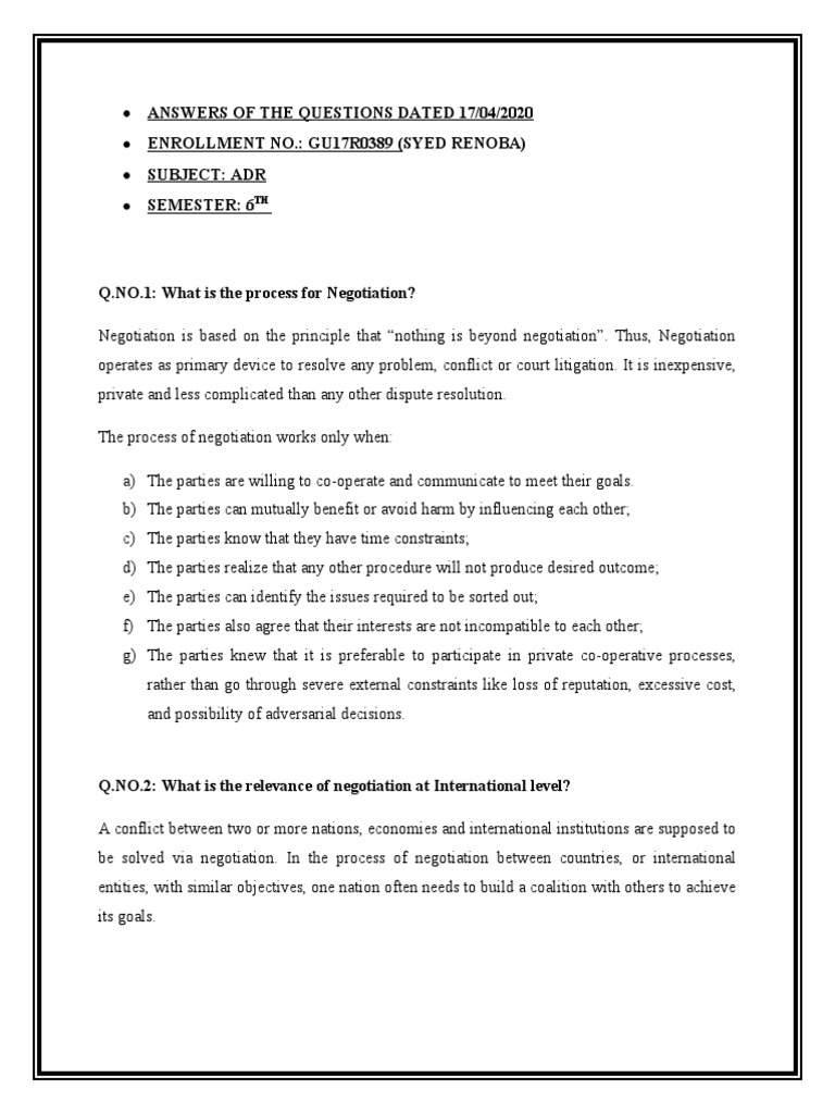 Adr - Docx 17 April 2020 | PDF | Negotiation | Alternative Dispute Resolution