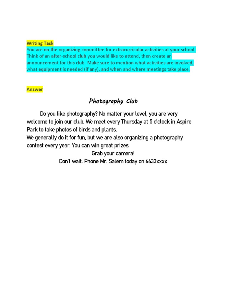 Writing An Announcement Model | PDF