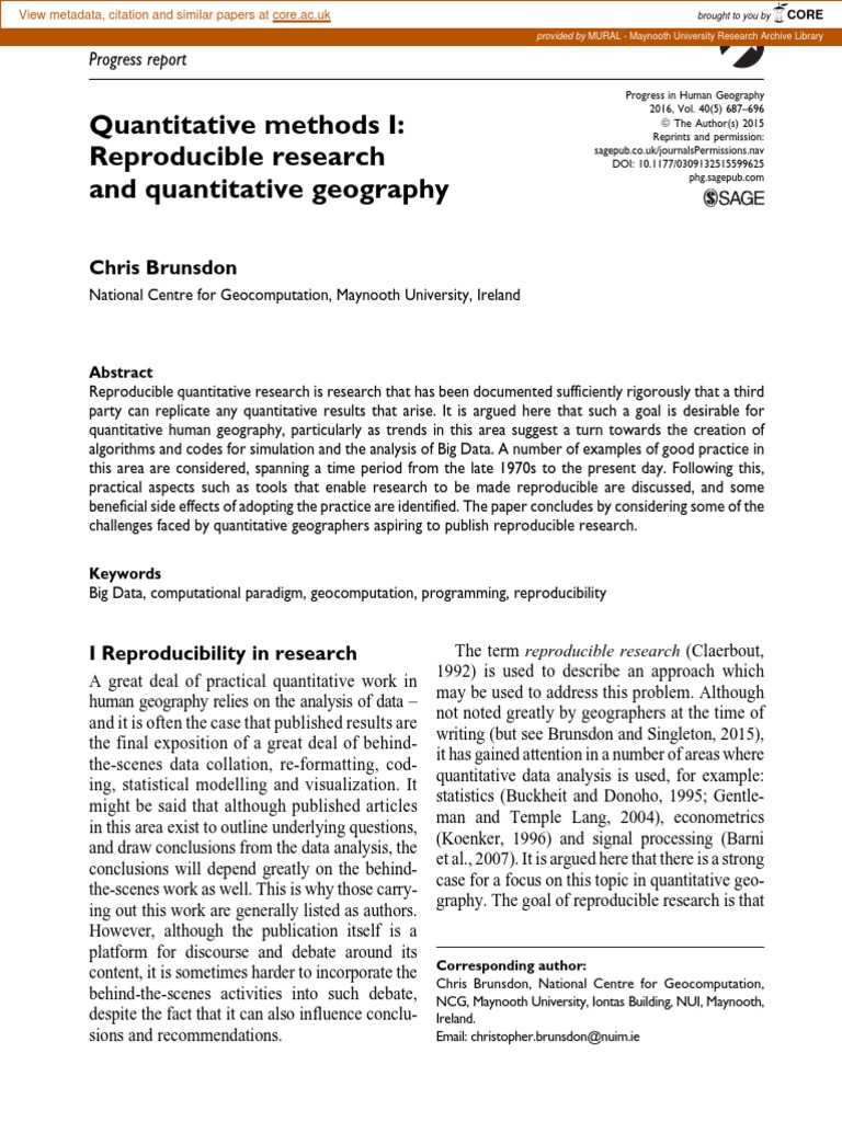 Quantitative Methods I: Reproducible Research and Quantitative Geography | Download Free PDF ...