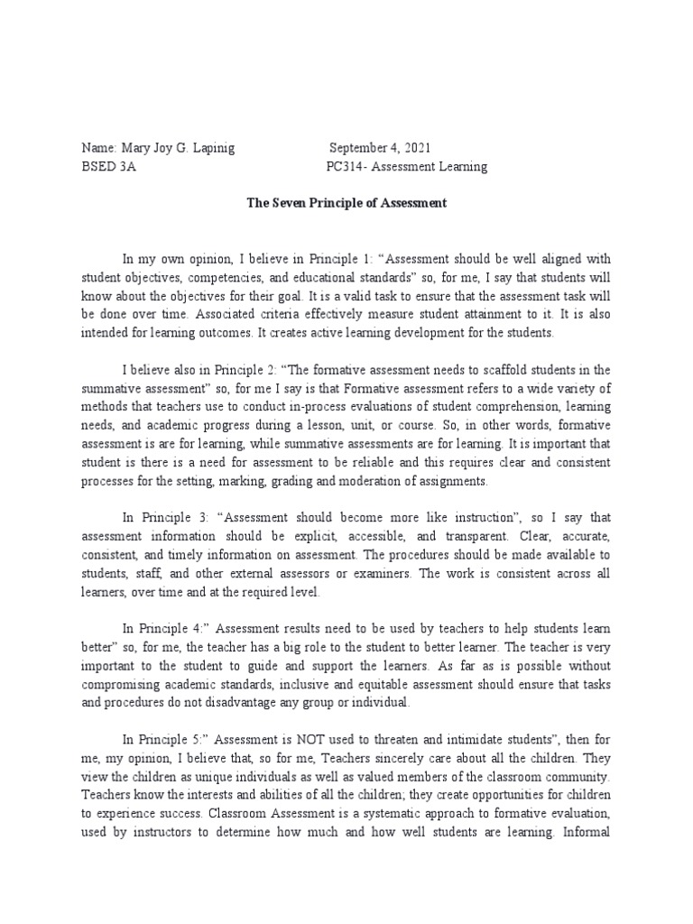 Seven Principles of Assessment | PDF | Educational Assessment ...