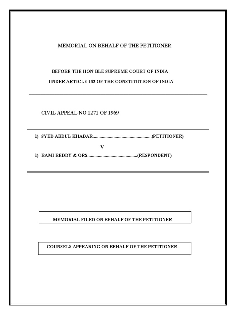 Memorial On Behalf of The Petitioner | PDF | Lawsuit | Judgment (Law)