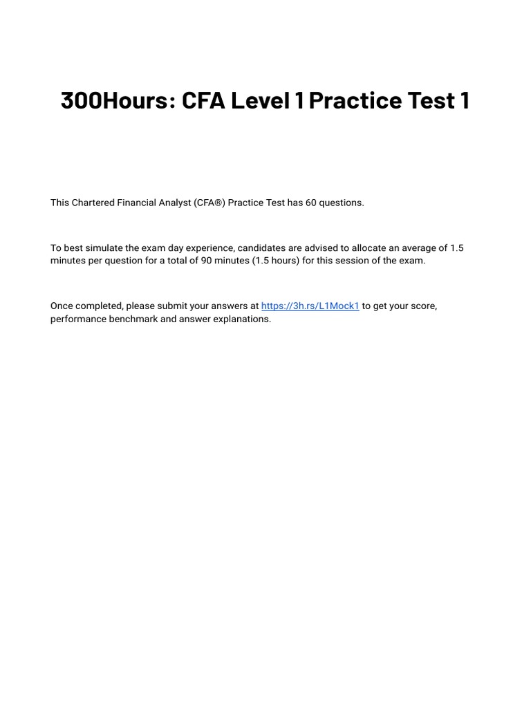 Free CFA Level 1 Practice Test 1 - 300hours | PDF | Goodwill ...