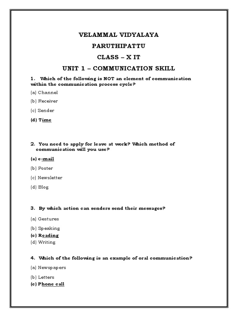 Class 10 Communication Skills Guide | PDF | Communication | Nonverbal ...
