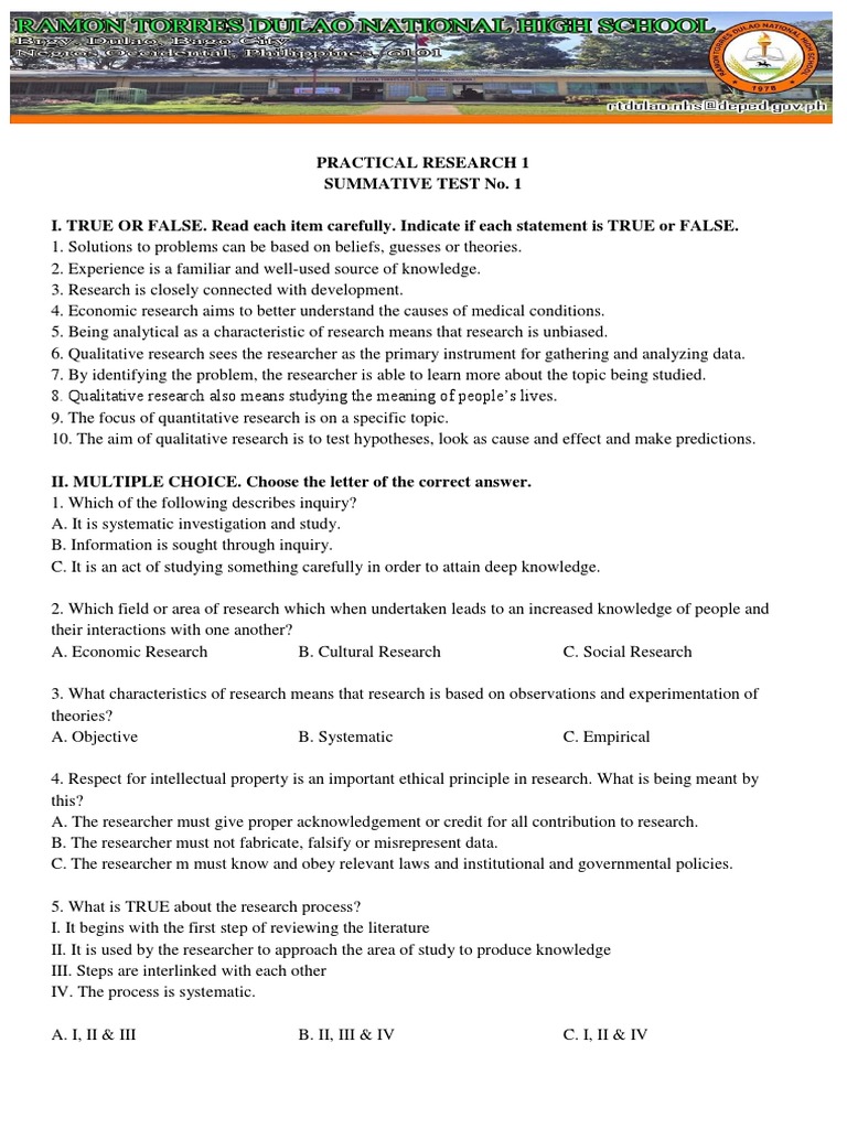 Practical Research Summative Test Guide | PDF | Qualitative Research ...
