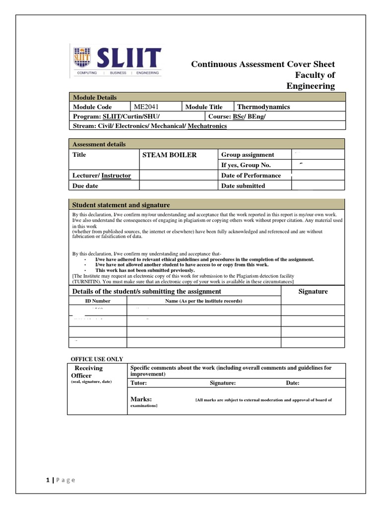 Continuous Assessment Cover Sheet Faculty of Engineering ...