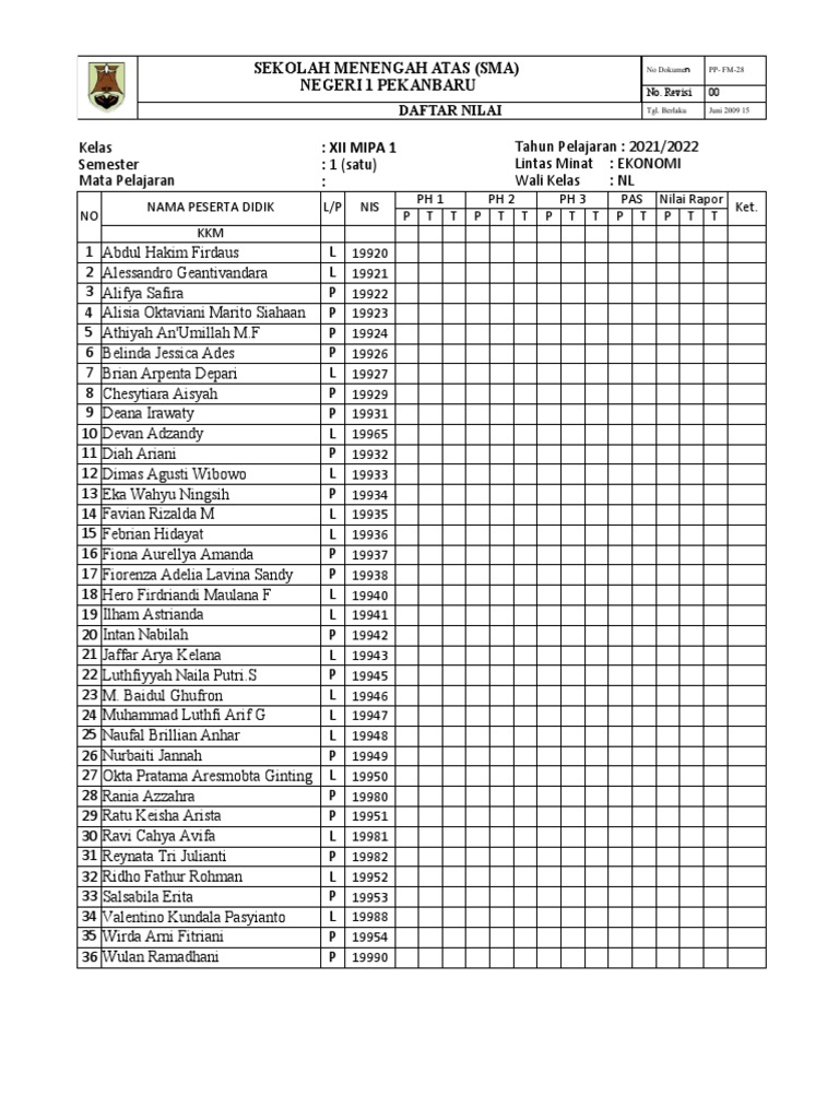 Daftar Nilai Siswa 2 Pdf