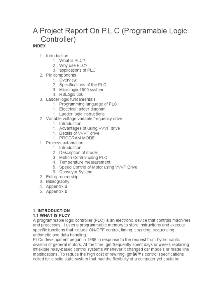 A Project Report On PLC and Its Application | PDF | Programmable Logic ...