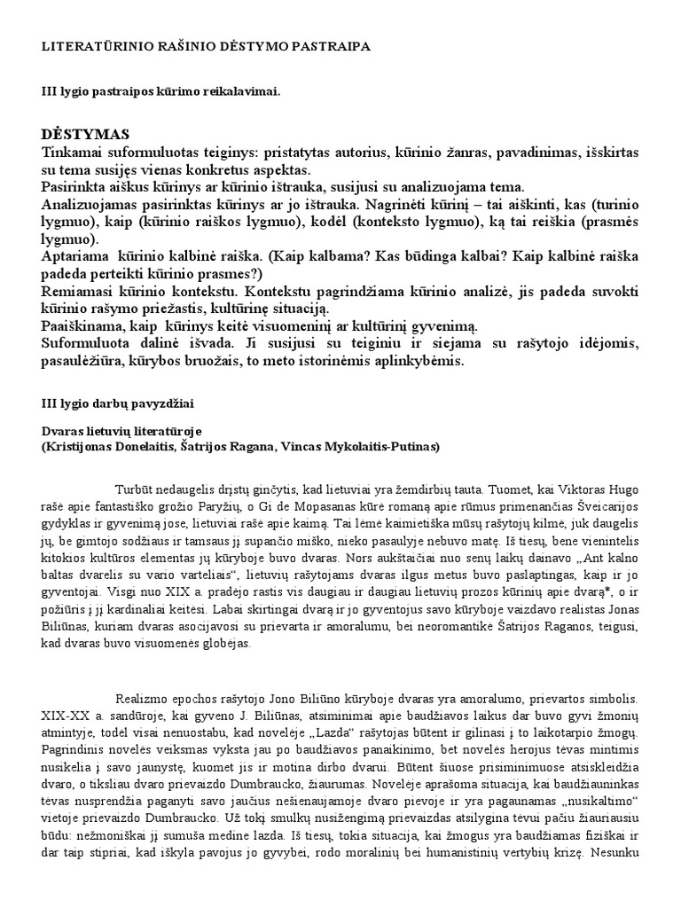 Literaturinio Rasinio Destymo Pastraipos Kurimas | PDF