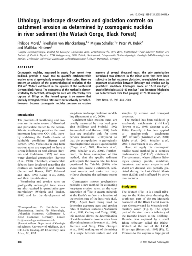 Morel Et Al. - 2003 - Lithology, Landscape Dissection and Glaciation ...
