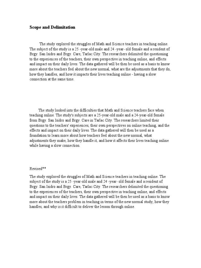 Thesis (Scope and Delimitation) | PDF | Science | Education Theory