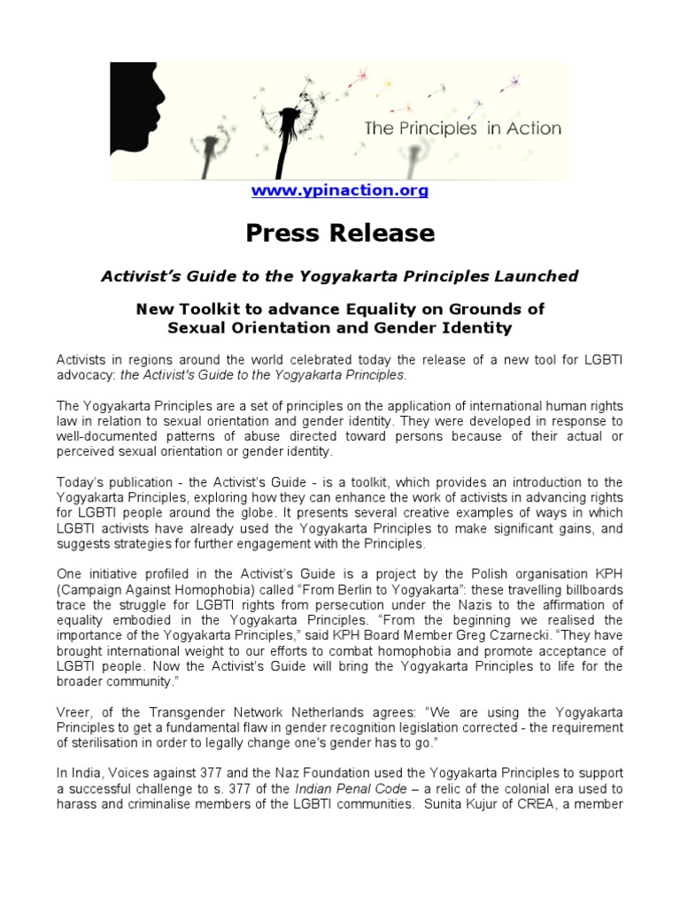 Activist's Guide To Yogyakarta Principles | PDF | Human Rights | Gender