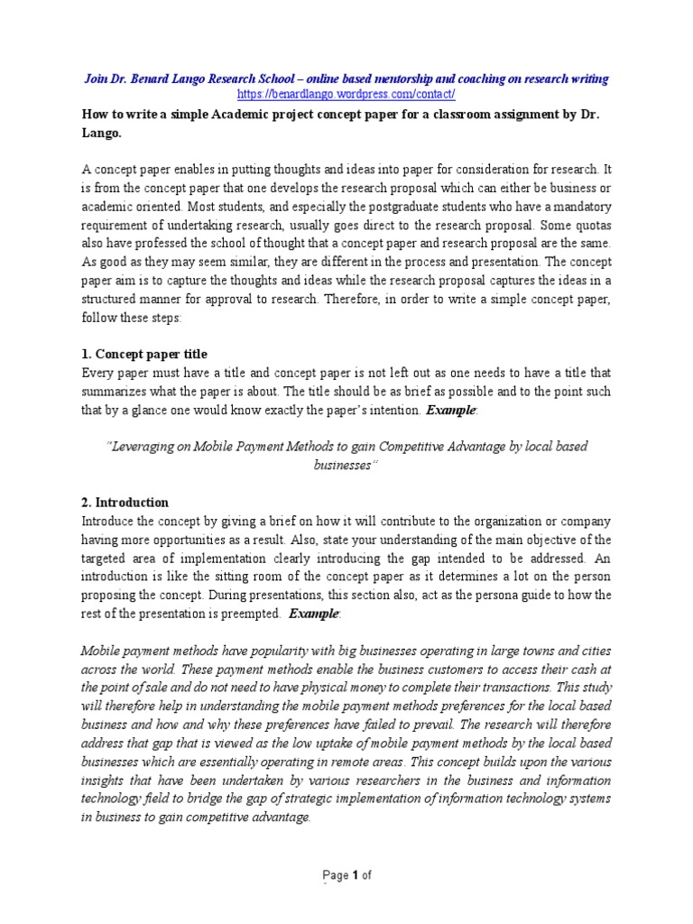 How To Write A Simple Academic Project Concept Paper For A Classroom ...
