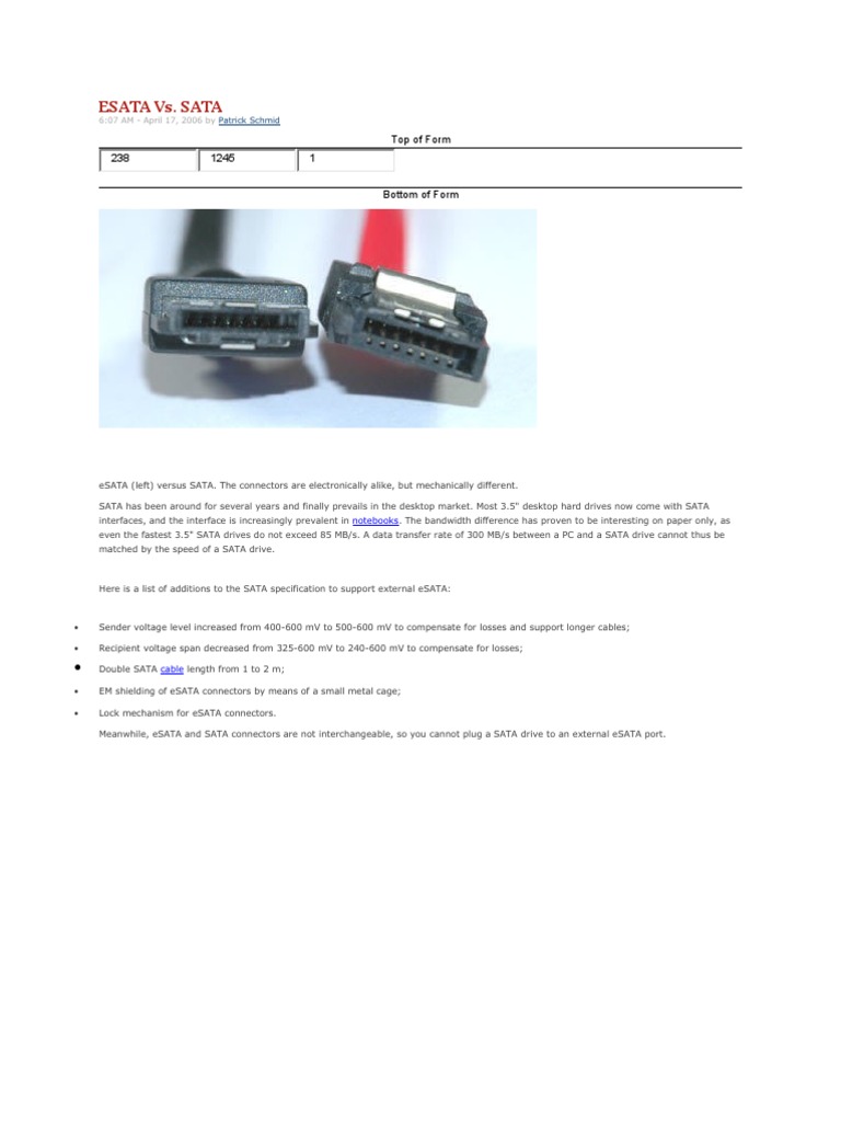 ESATA Vs Sata | PDF