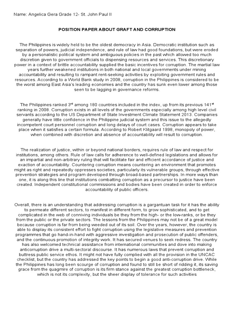 Politics Position Paper | PDF | Corruption | Rule Of Law