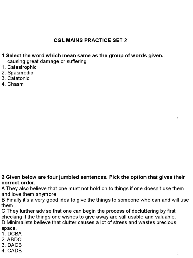 CGL Tier Mains Practice Set 2 | PDF | English Language