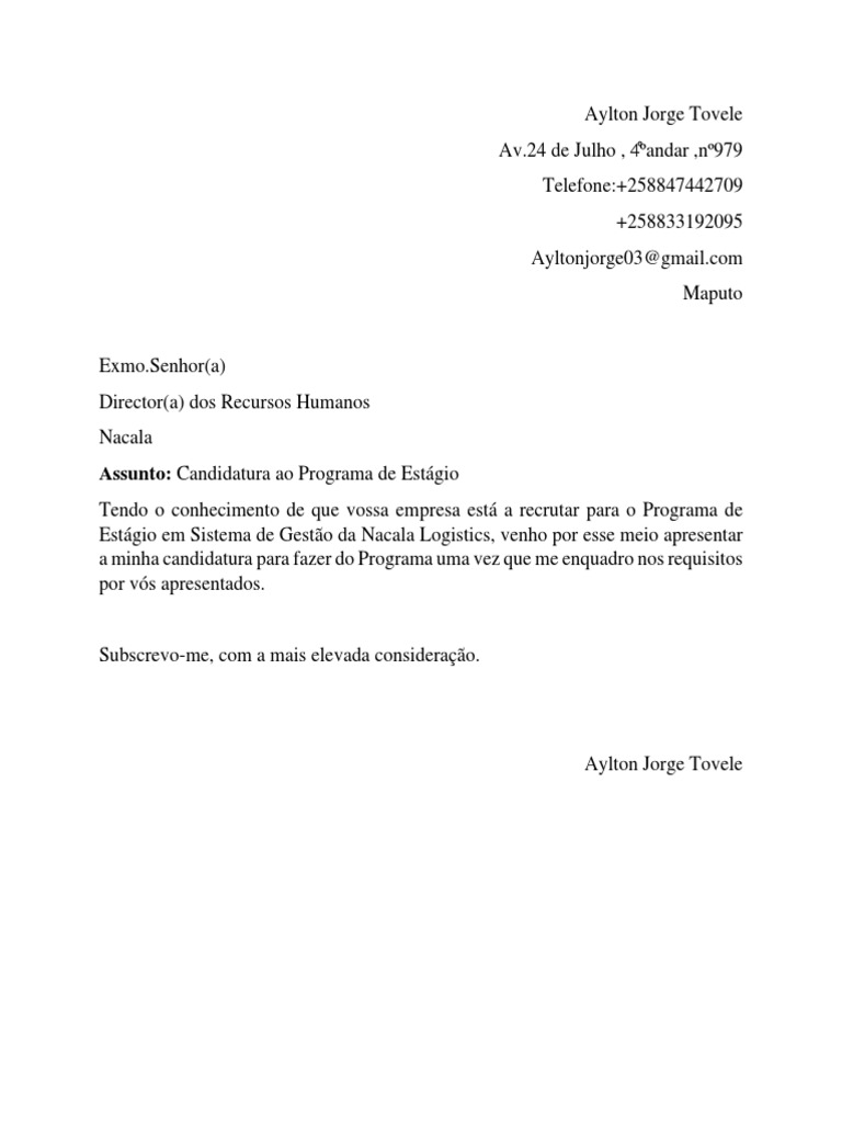 Carta de Candidatura Estagio | PDF