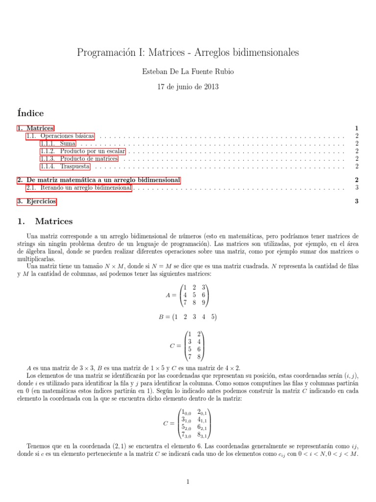 Operaciones con Matrices en Programación | PDF | Matriz (Matemáticas ...
