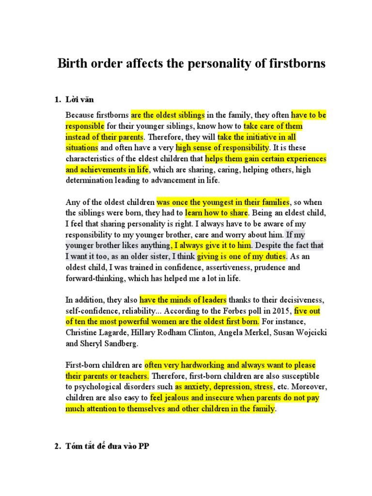 Birth Order Affects The Personality of Firstborns | PDF