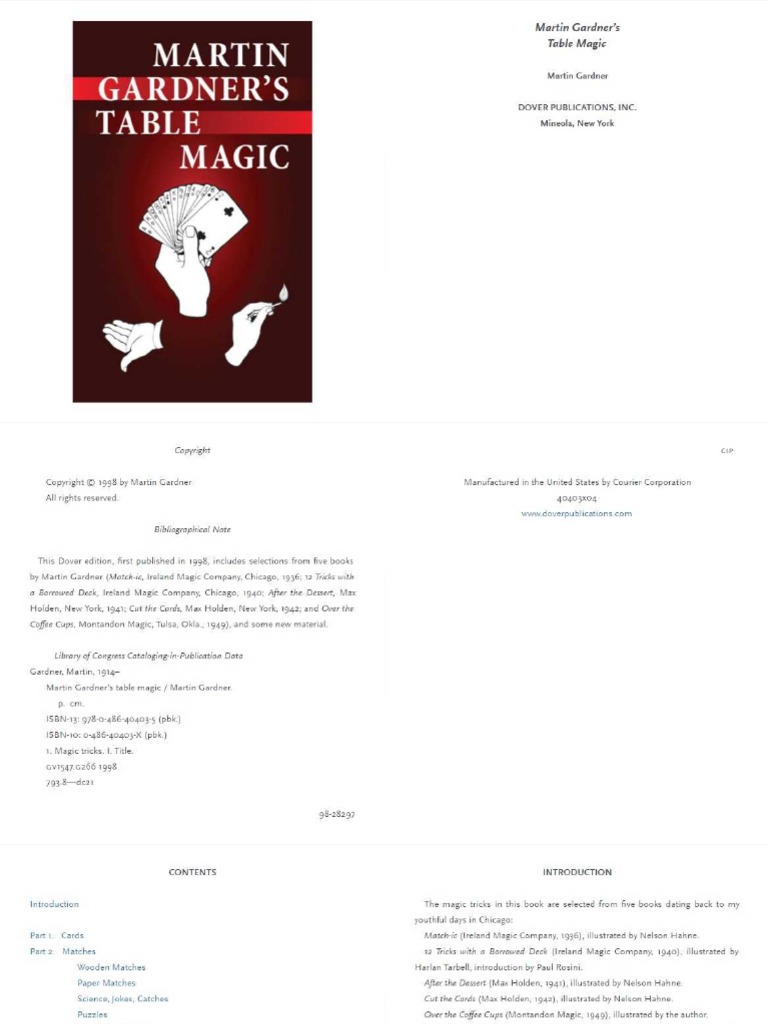 Martin Gardner - Martin Gardner's Table Magic | PDF