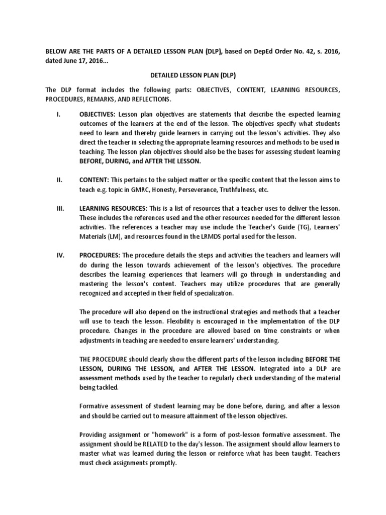 Detailed Lesson Plan - D.O. 42, S. 2016 | PDF | Lesson Plan | Teachers