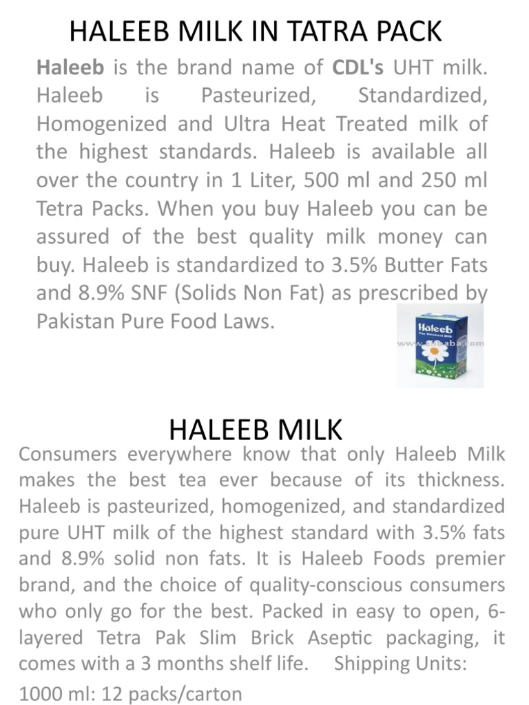Haleeb Milk in Tatra Pack: Haleeb Is The Brand Name of CDL's UHT Milk | PDF