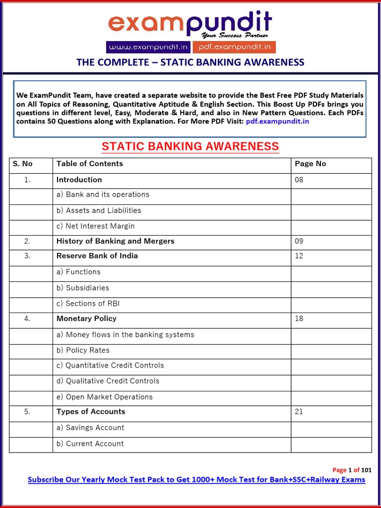 The Complete Static Banking Awareness PDF Capsule | PDF | Reserve Bank ...