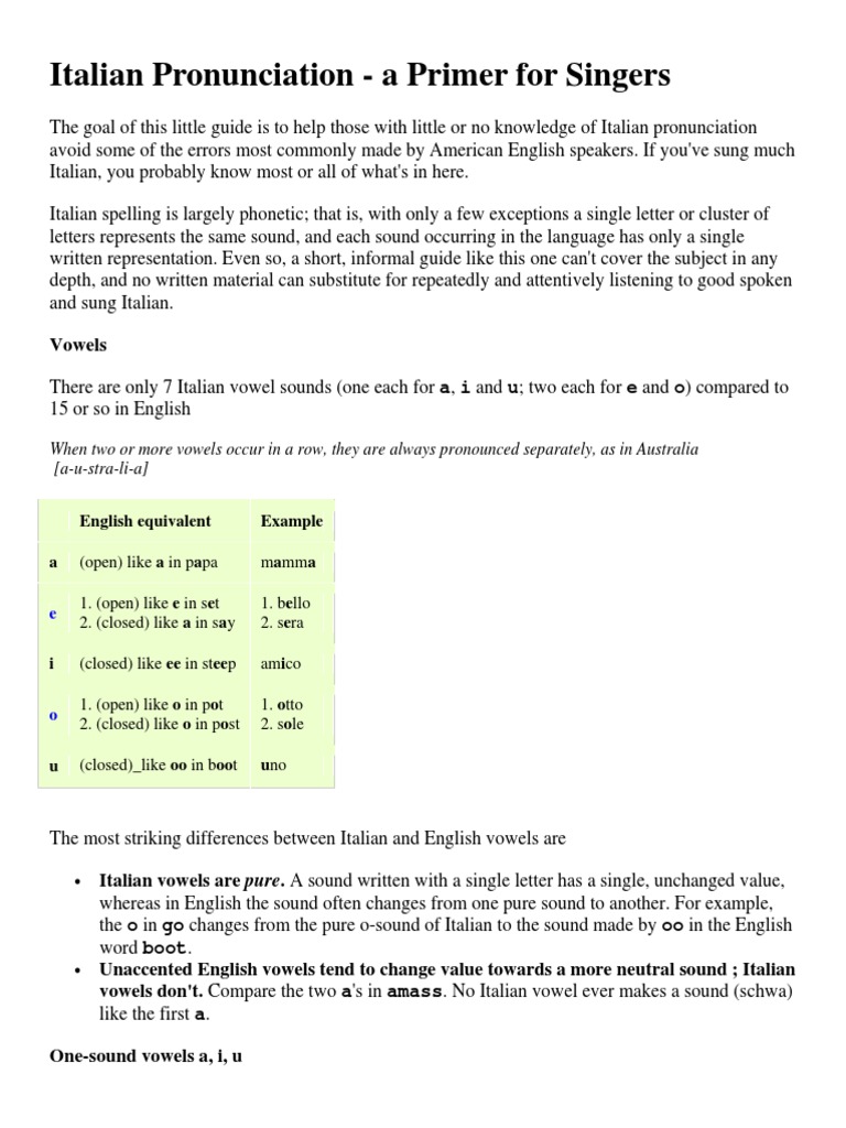 Italian Pronunciation Guide for Singers | PDF | English Language ...