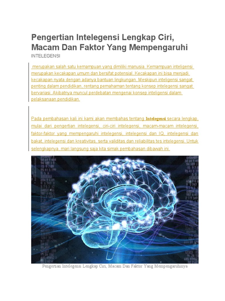 Pengertian Intelegensi Lengkap Ciri | PDF