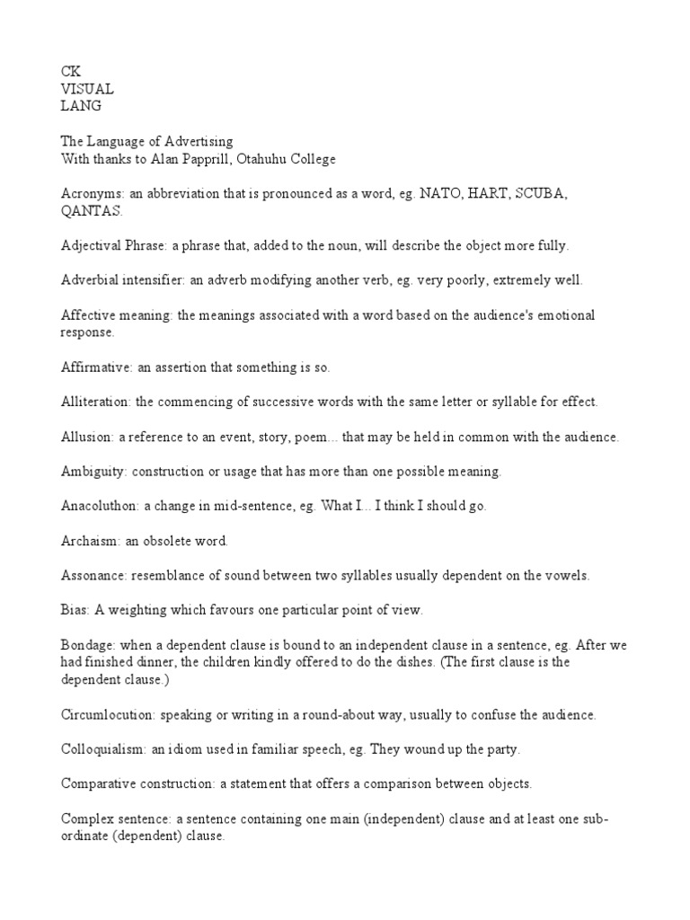 The Language of Advertising | PDF | Sentence (Linguistics) | Adjective