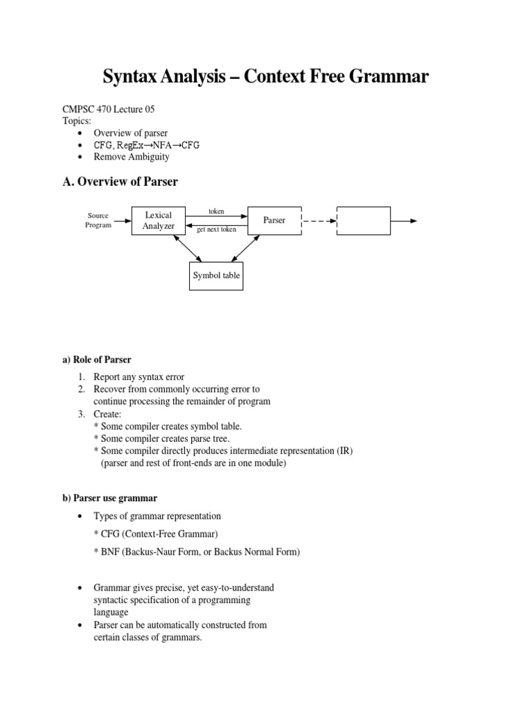 Lecture05 Syntax Analysis Cfg Pdf Parsing Computing