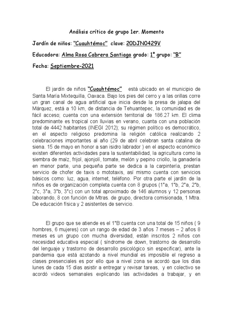 Análisis Crítico De La Realidad 1er Pdf Educación De La Primera