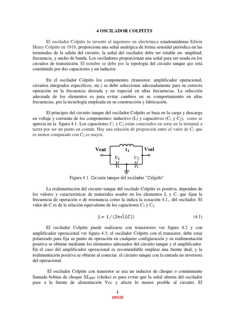 Oscilador Colpitts y VCO: Funcionamiento y Aplicaciones | PDF | Filtro ...
